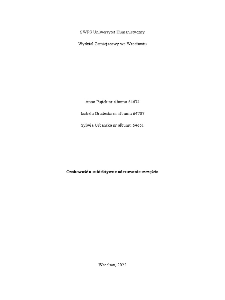 Gradecka Piątek Urbańska Praca Zaliczeniowa | PDF