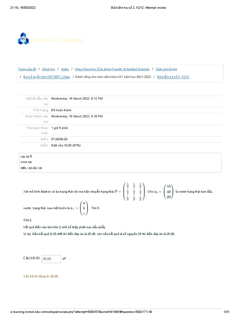 Bkel Đại số tuyến tính HCMUT c2 | PDF