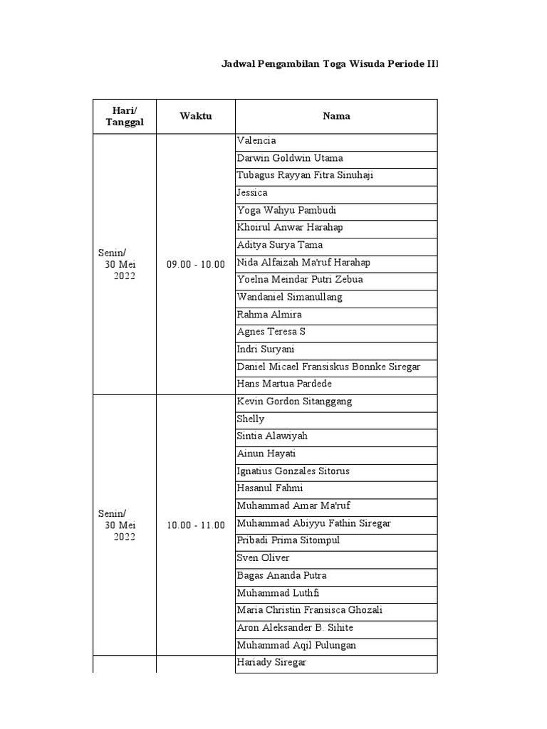 Jadwal Pengambilan Toga | PDF