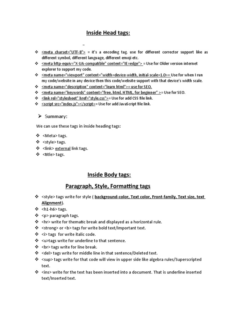 Inside Head Tags | PDF | Computers
