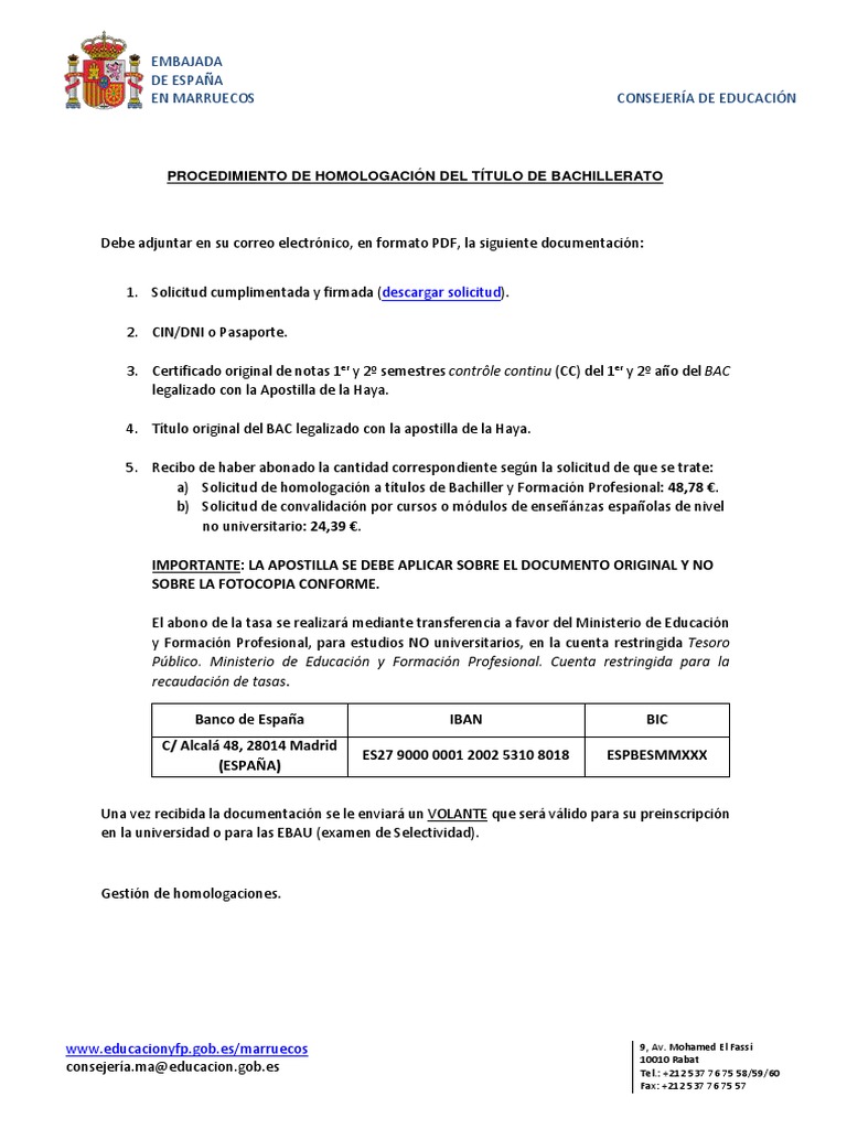 Instrucciones Homologacion Bachillerato v5 | PDF
