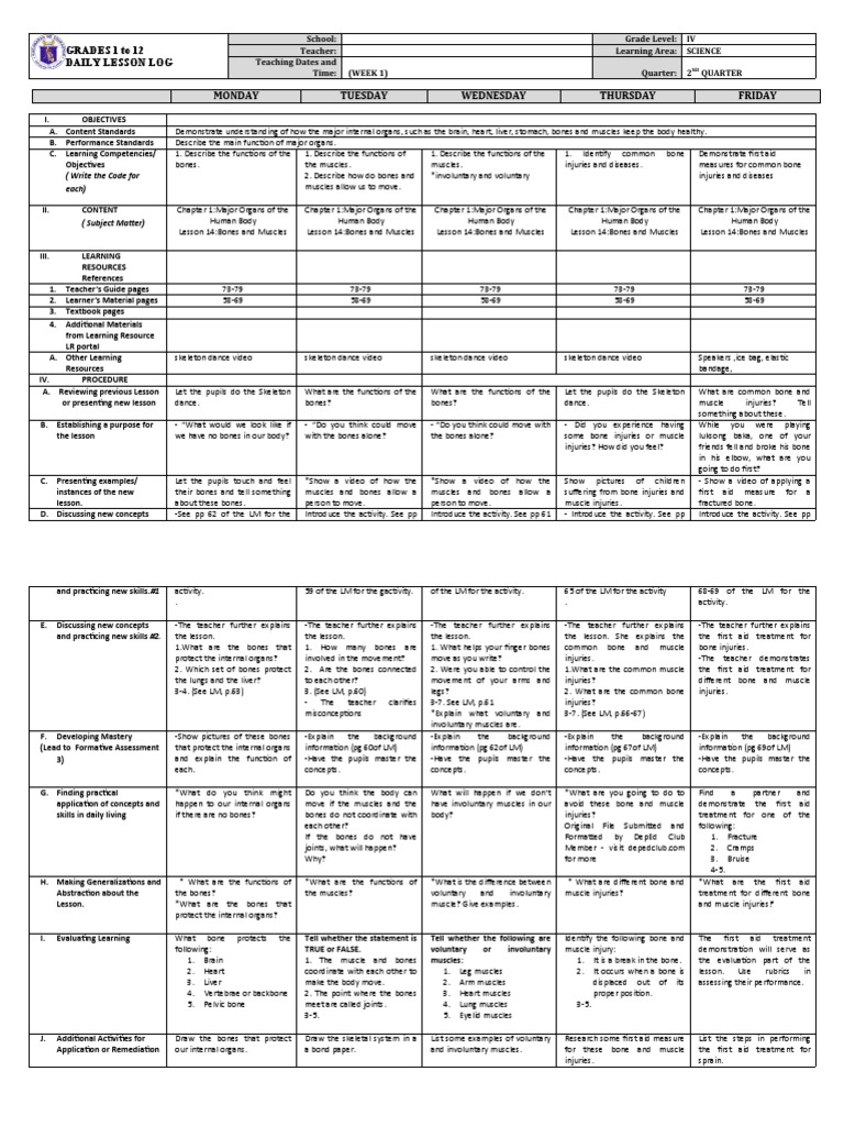 DLL - Science 4 - Q2 - W1 | PDF