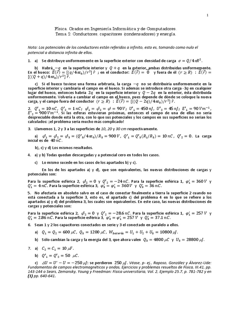 Soluciones Problemas Tema 2 - Electrostática en Medios Conductores | PDF | Condensador | Física