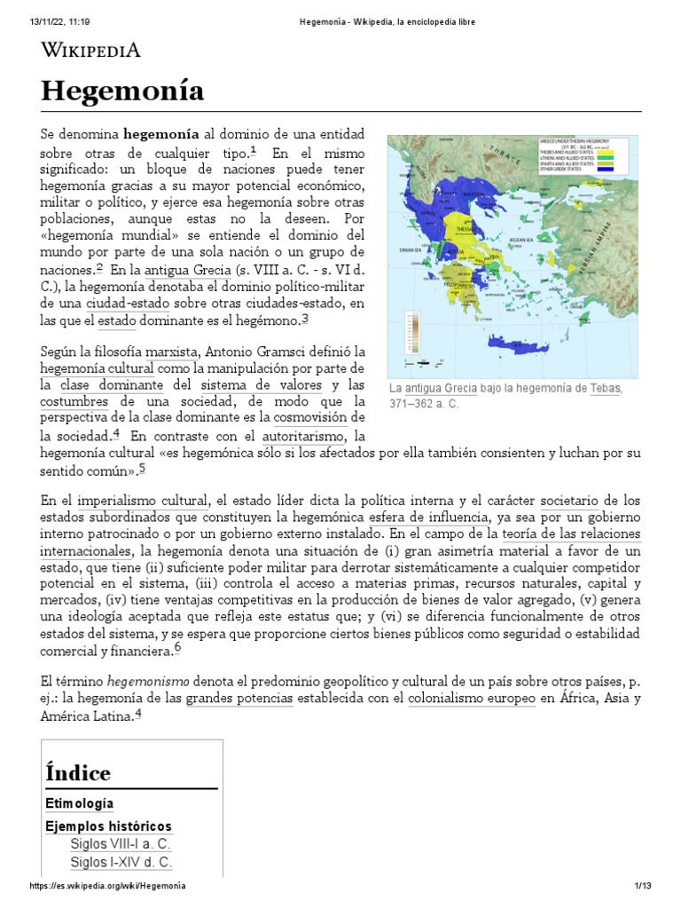 Hegemonía - Wikipedia, La Enciclopedia Libre | PDF | Hegemonía ...