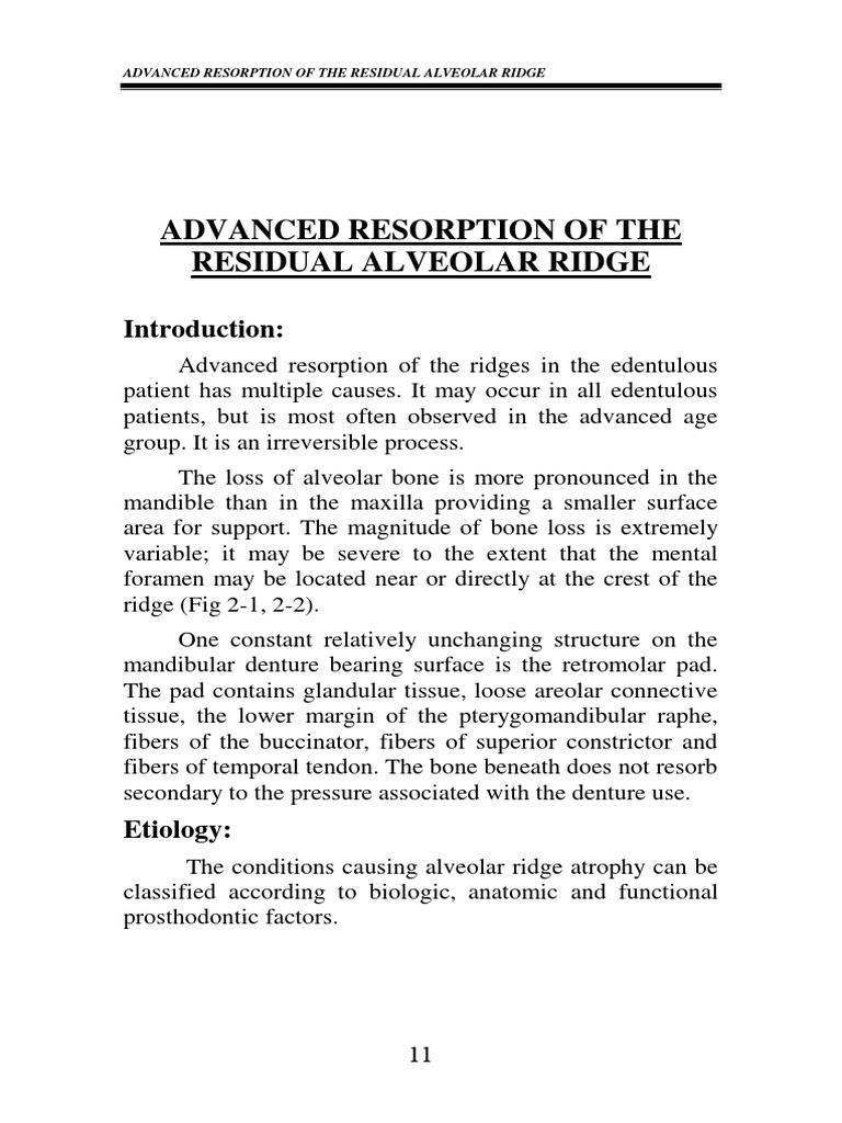 Advanced Resorption of the Residual Alveolar Ridge: Etiology ...