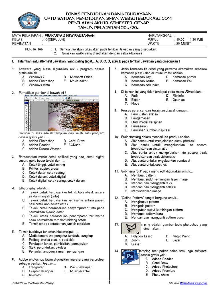 Soal PAT Kelas X - PKWU | PDF