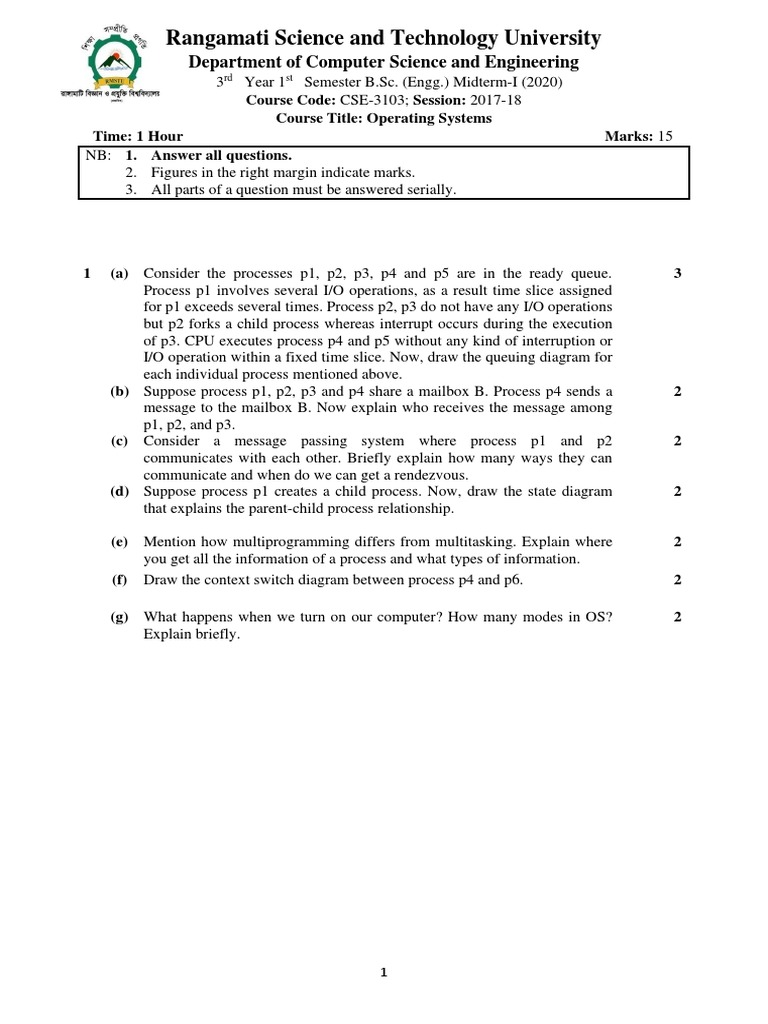 Operating Systems Midterm Exam 2020 | PDF | Teaching Methods ...