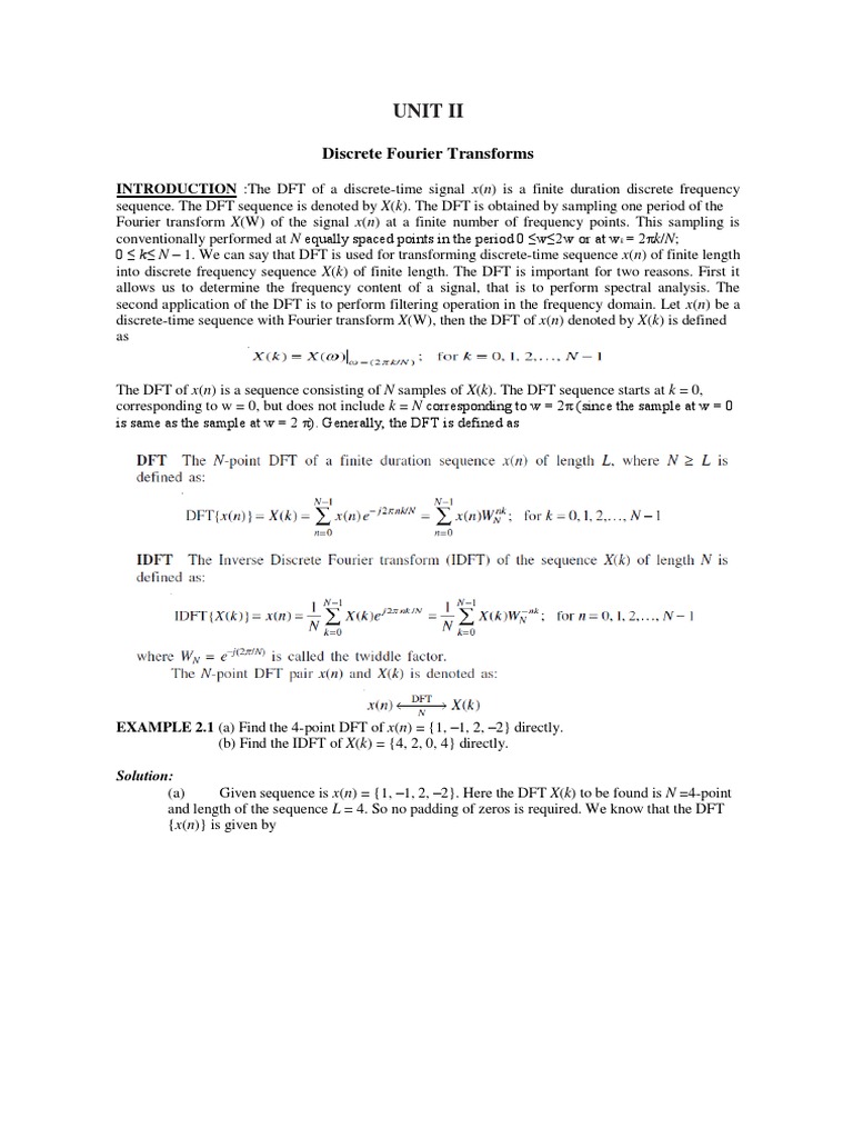 DFT FFT Notes | PDF | Discrete Fourier Transform | Fast Fourier Transform