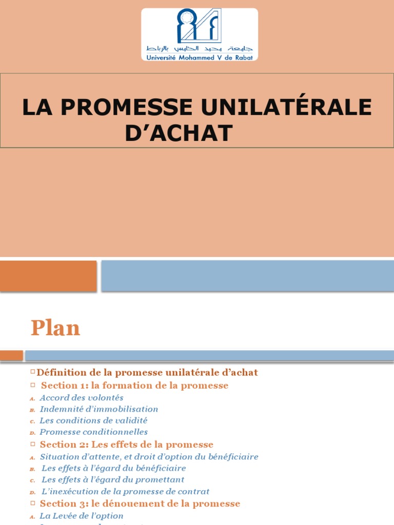 Exposé de La Promesse Unilatérale D'achat | PDF | Droit privé | Business