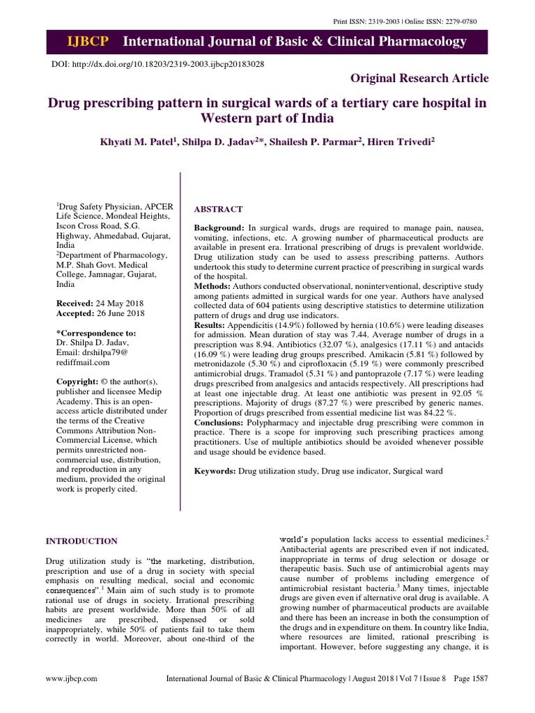 Drug Prescribing Pattern in Surgical Wards of A Te | Download Free PDF ...
