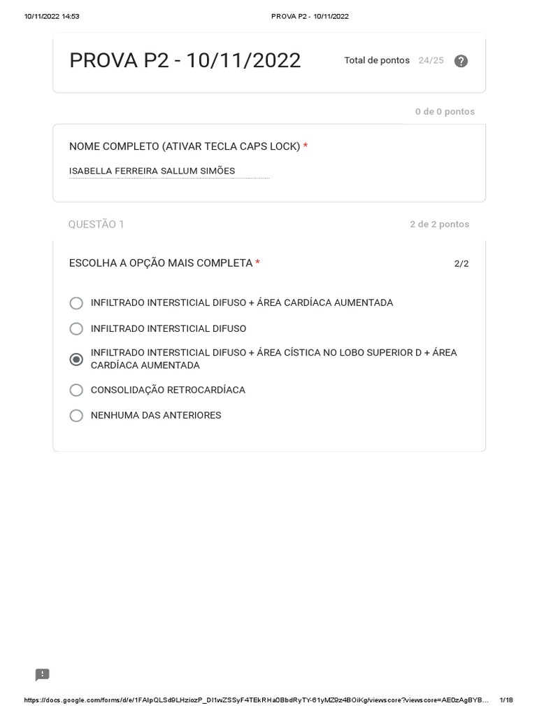 Prova P2 - 10 - 11 - 2022 | PDF | Pneumonia | Tuberculose