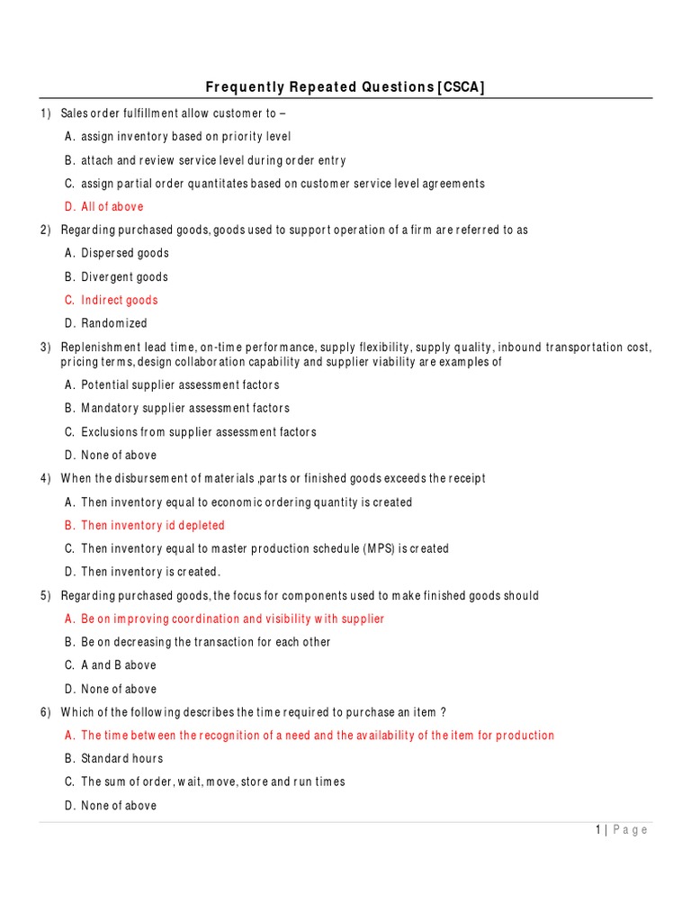 CSCA Exam Sample Questions Overview | PDF | Inventory | Supply Chain