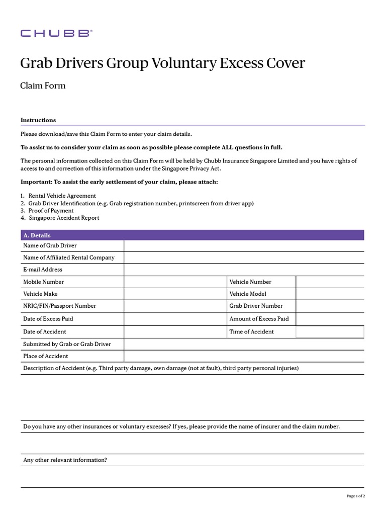 Grab Drivers Group Voluntary Excess Cover Claim Form | PDF | Insurance ...