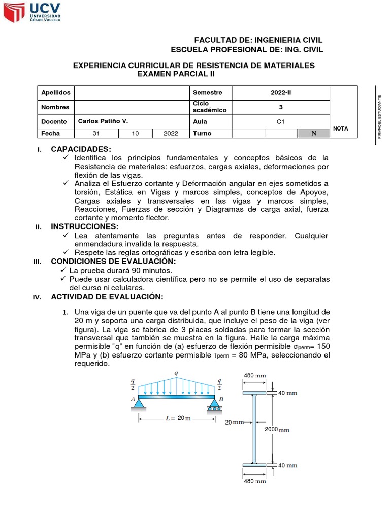 ExP2 Resistencia de Materiales C1 | PDF | Viga (Estructura) | Resistencia de materiales