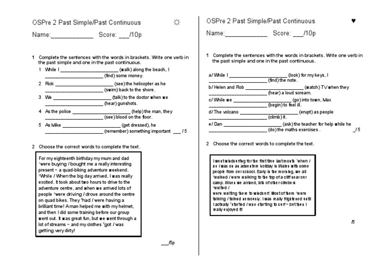 Past Tense Practice: Completing Sentences with Past Simple and Past ...