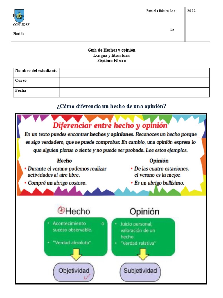 Guía Lengua y Literatura 8° Básico Hecho y Opinión | PDF