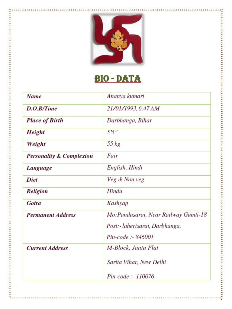Ananya Biodata | PDF