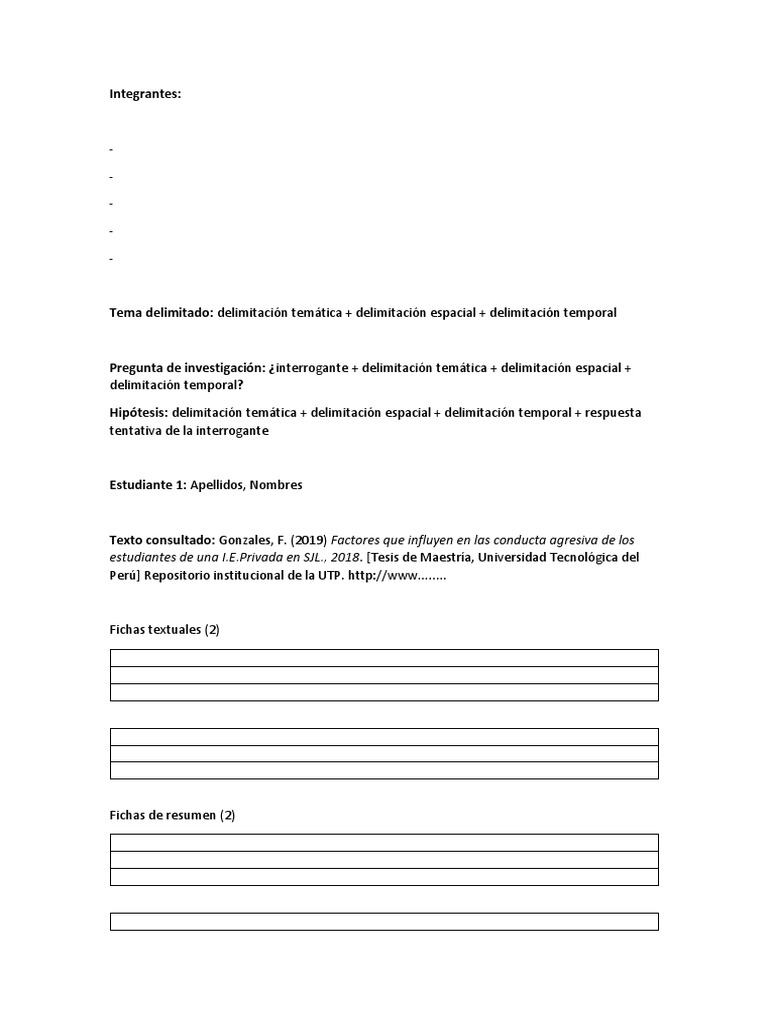 Fichas Textuales y de Resumen (Borrador - Grupal) - 193173506 | PDF