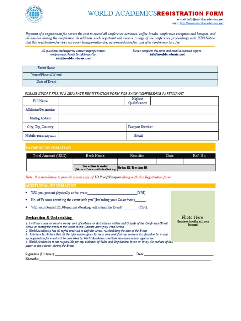 WORLD ACADEMICS Listener Registration Form | PDF | Credit Card | Fee