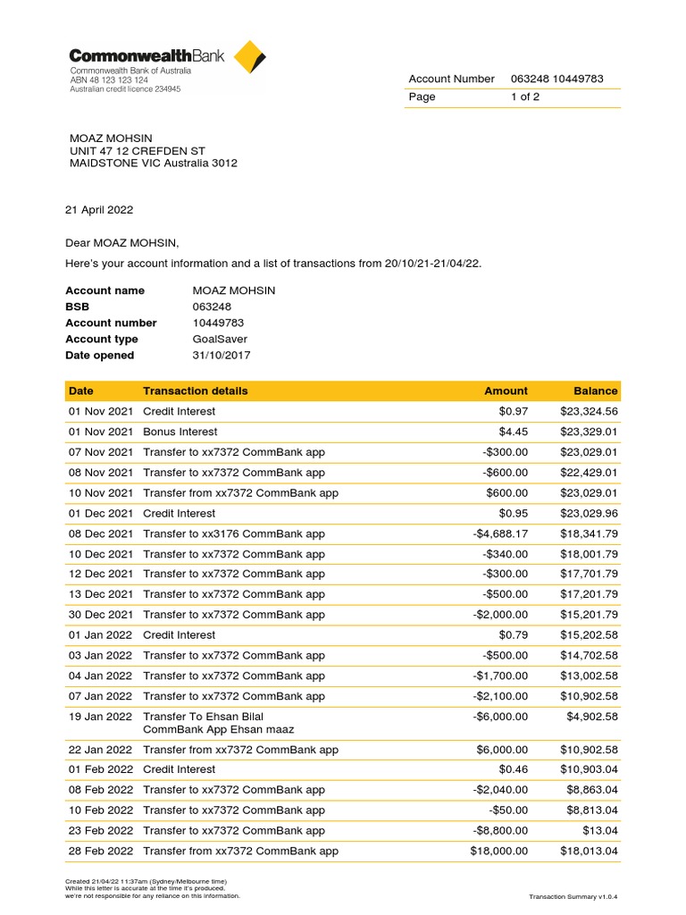 CommBank GoalSaver Account Statement | PDF | Corporations | Payments