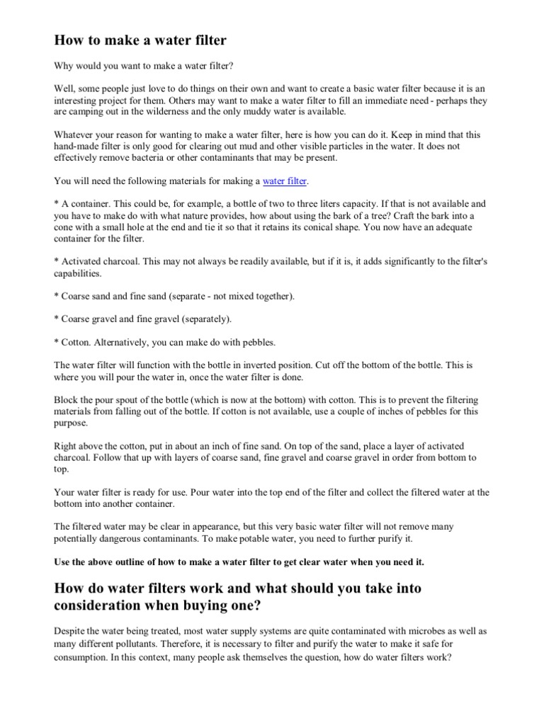 Homemade Water Filtration Guide | PDF | Chemistry | Physical Sciences