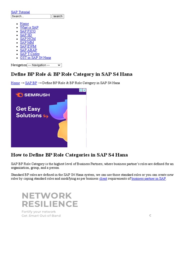 Define BP Role & BP Role Category in SAP S4 Hana - SAP Tutorial | PDF | Computer Engineering ...