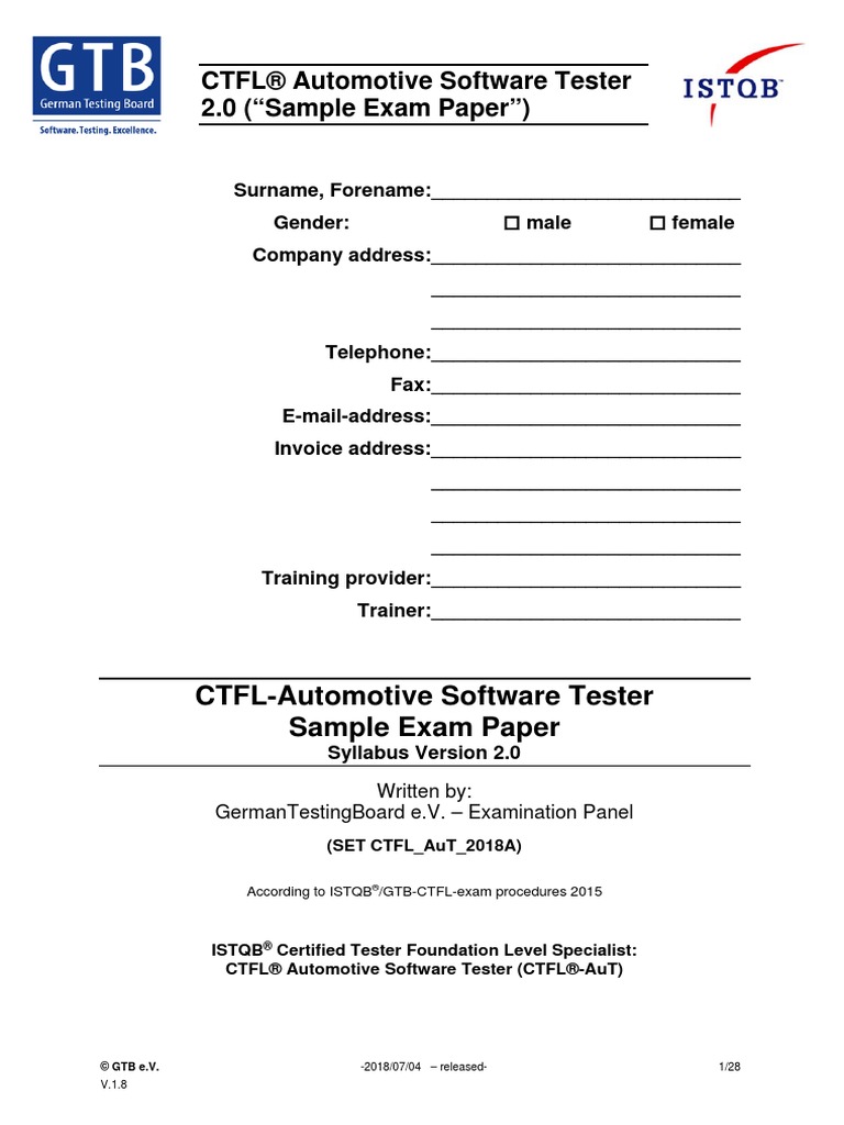 CTFL Aut 2018 Engl Sample Paper | PDF | Software Testing | Computer Science