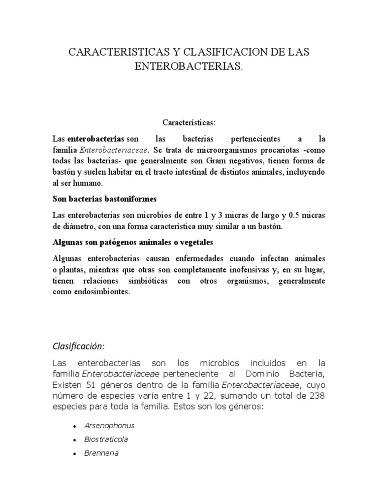 Clasificación y características de enterobacterias | PDF | Tinción ...