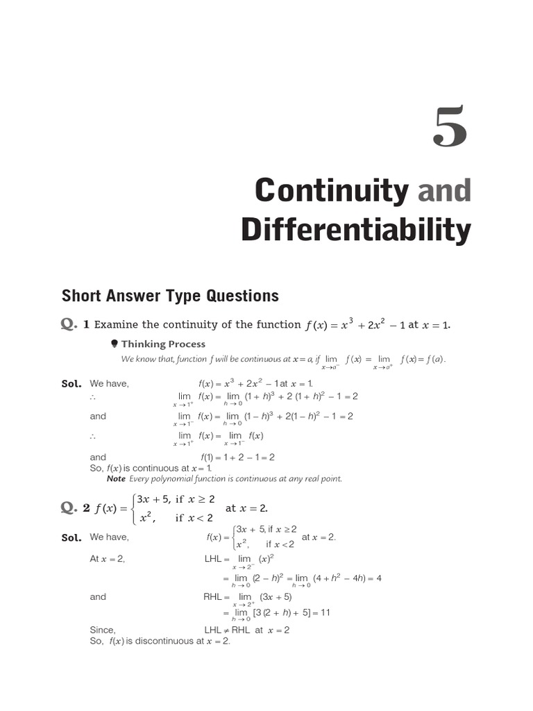Continuity and Differentiability Ans | PDF | Function (Mathematics) | Elementary Mathematics