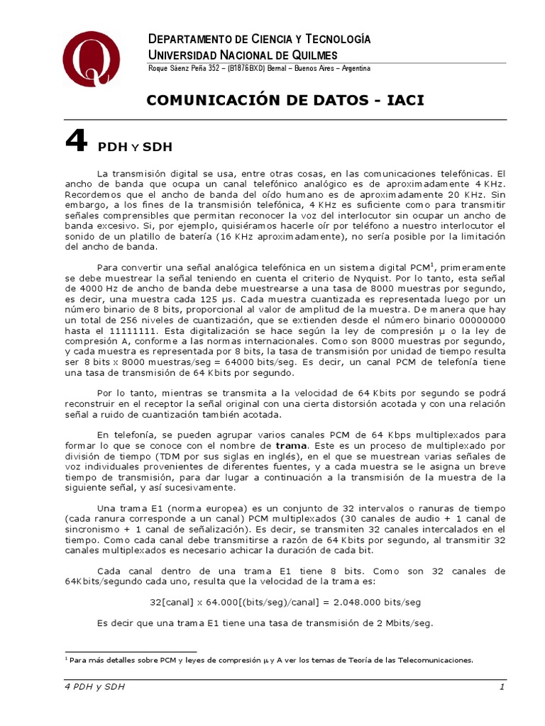 4 PDH y SDH | PDF | Estándares de telecomunicaciones | Ingenieria Eléctrica