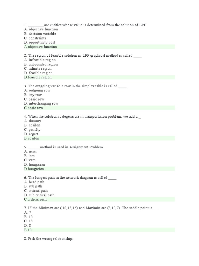 MCQ Operations Research | PDF | Mathematical Optimization | Linear Programming
