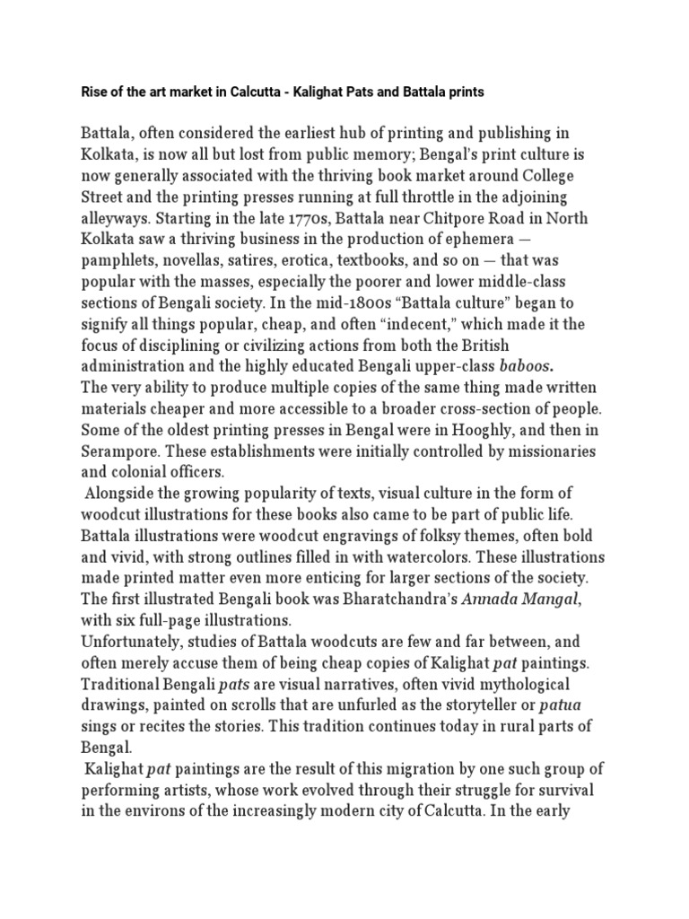 Rise of The Art Market in Calcutta - Kalighat Pats and Battala Prints ...