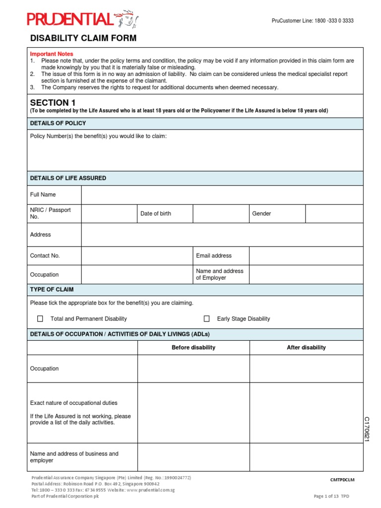 TPD Cform | PDF | Insurance | Medical Diagnosis