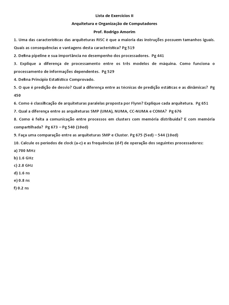 Lista de Exercicios II Nova | PDF