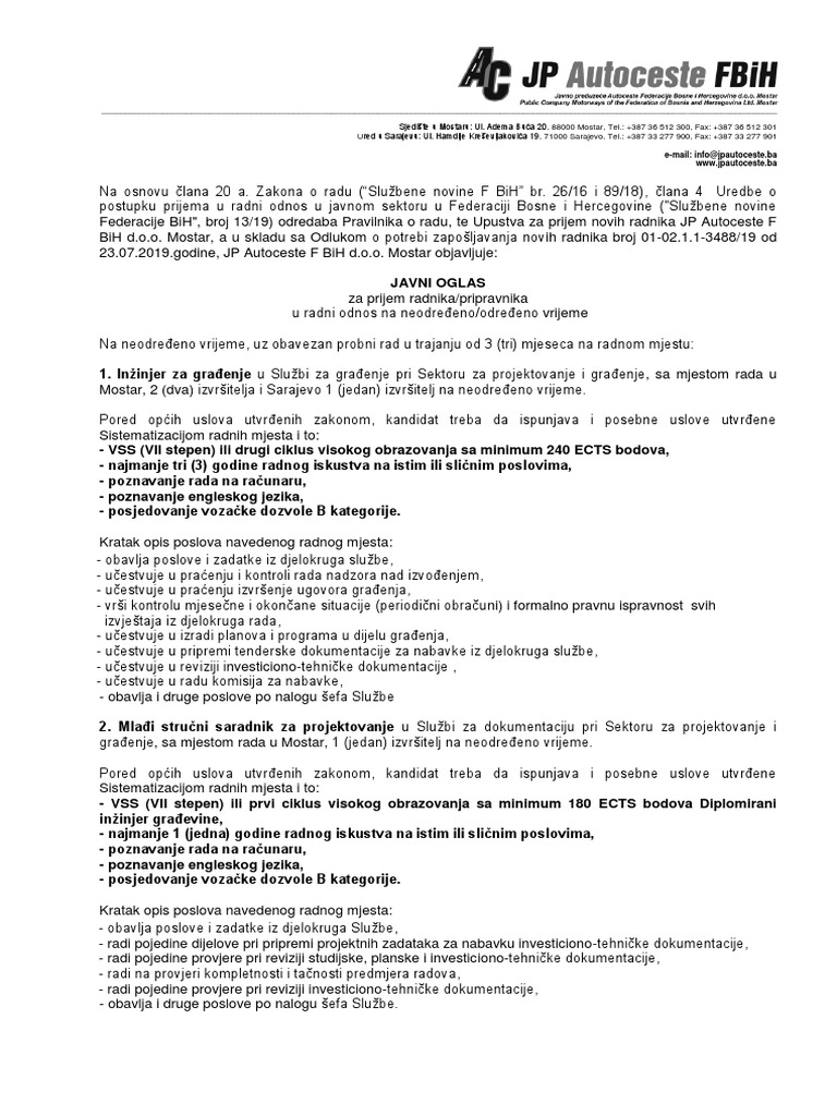 Javni Konkurs Za Prijem Radnika | PDF Javni Konkurs Za Prijem Radnika | PDF