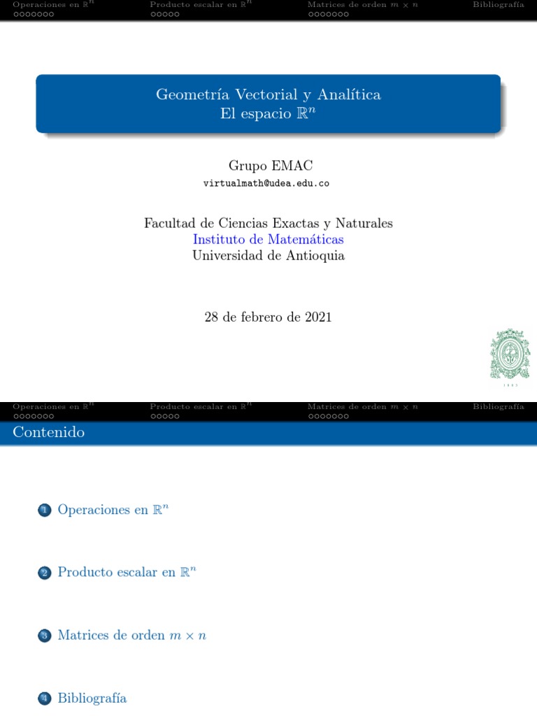 El Conjunto R N y Sus Operaciones | PDF | Espacio vectorial | Matriz ...