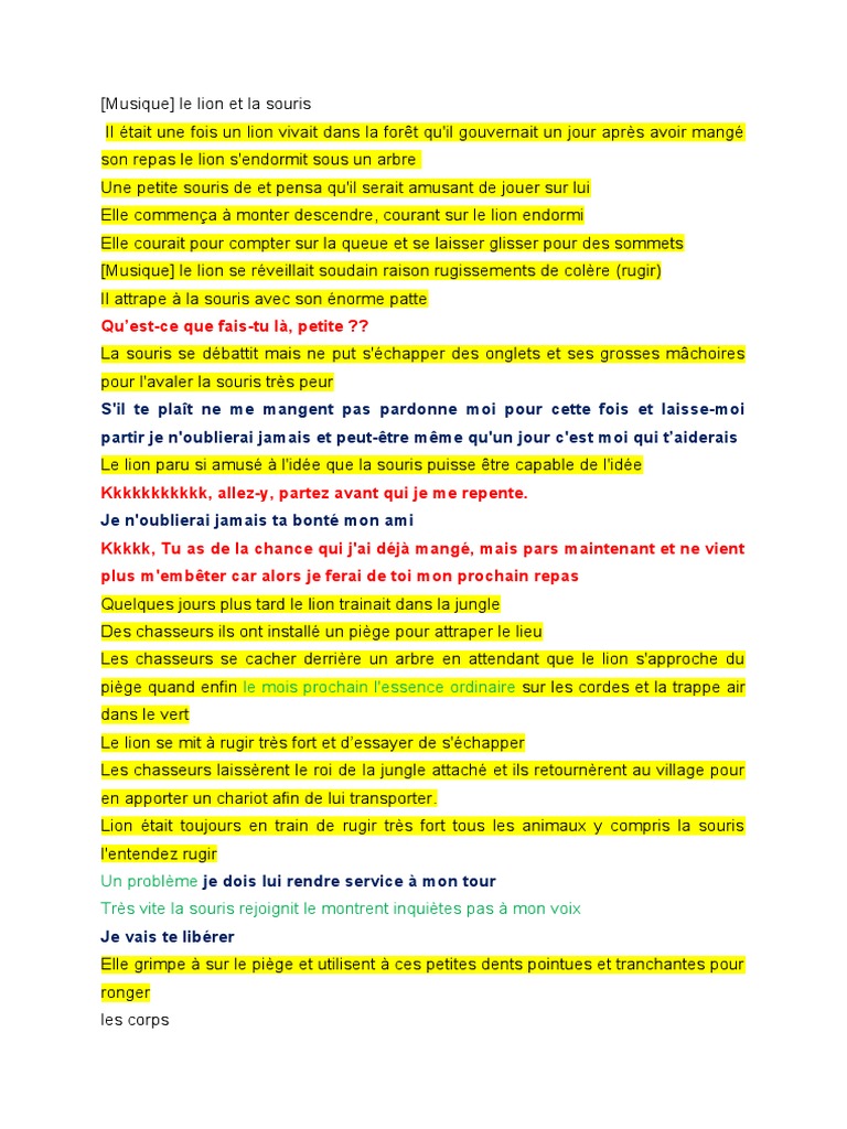 Le Lion Et La Souris | PDF | Lion