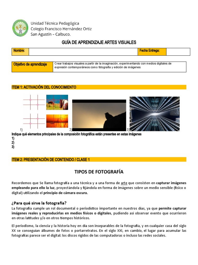 Artes Visuales Materia Septimo | PDF | Cámara