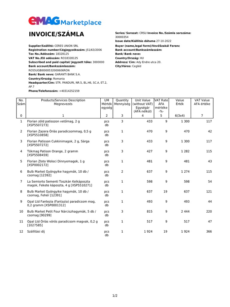 Invoice/Számla | PDF