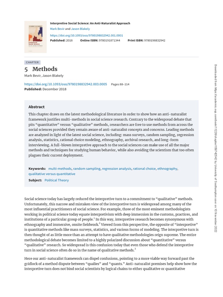 5 Methods: Mark Bevir Jason Blakely | PDF | Statistics | Ethnography