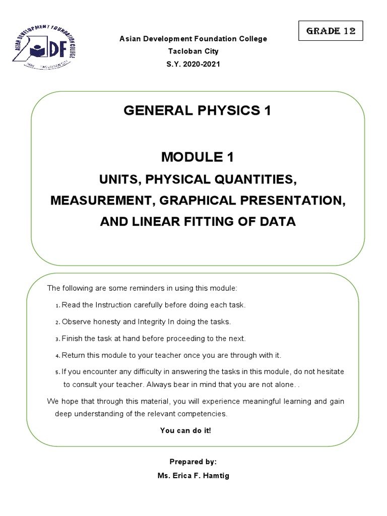 General Physics Module 1 Lesson 1 | PDF | International System Of Units ...