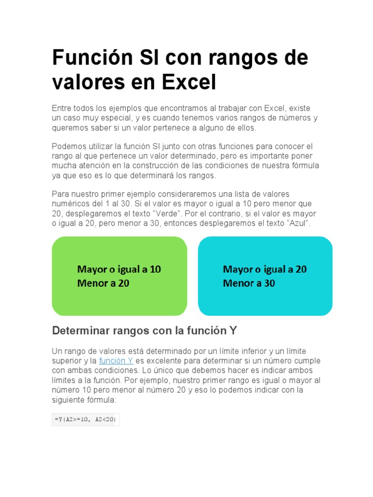 Función SI Con Rangos de Valores en Excel | PDF | Argumento | Función ...