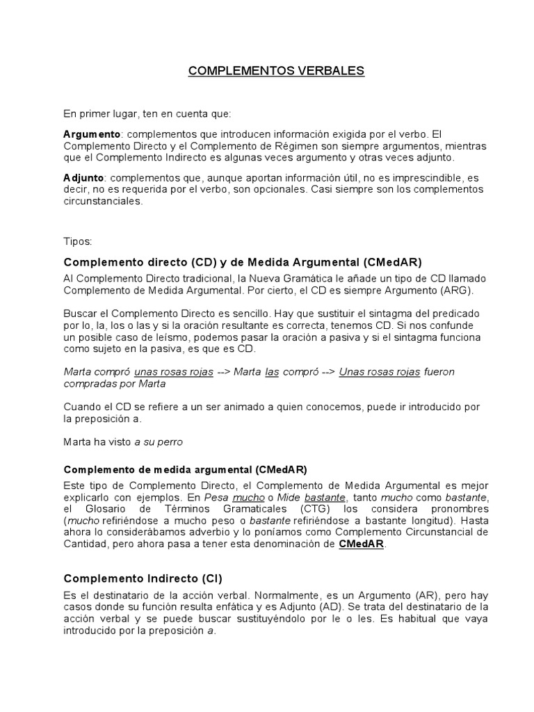 Complementos Verbales | PDF | Objeto (gramática) | Verbo