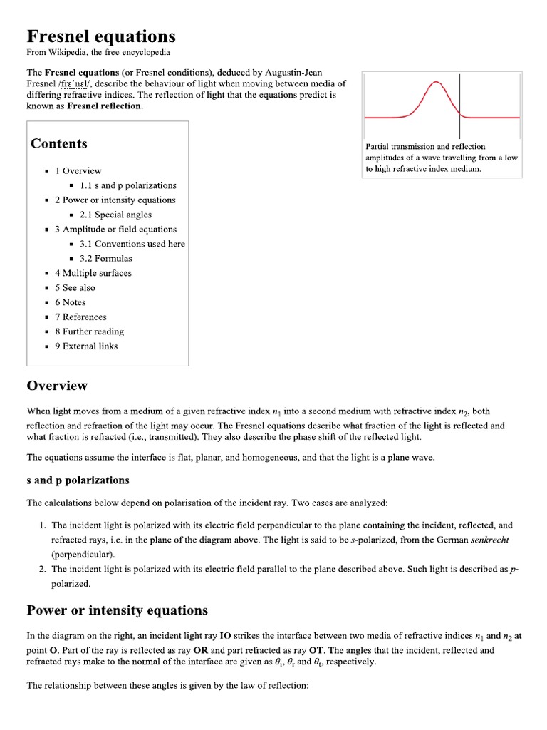 Fresnel Equations | PDF