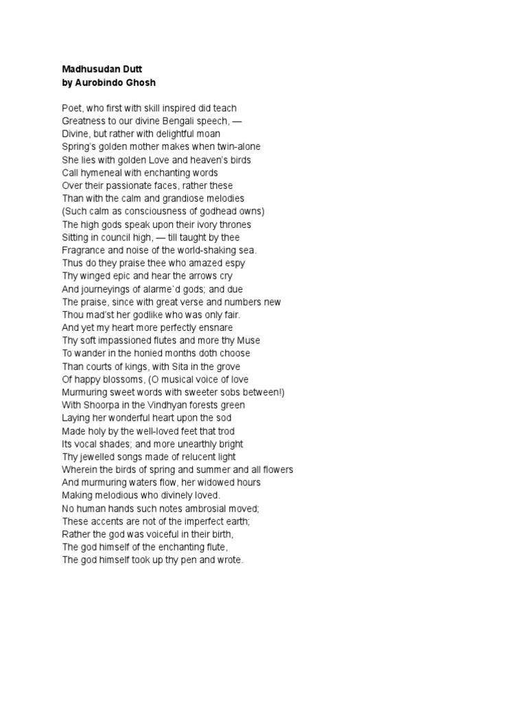 Tribute to Madhusudan Dutt's Poetry | PDF | Art | Religion & Spirituality