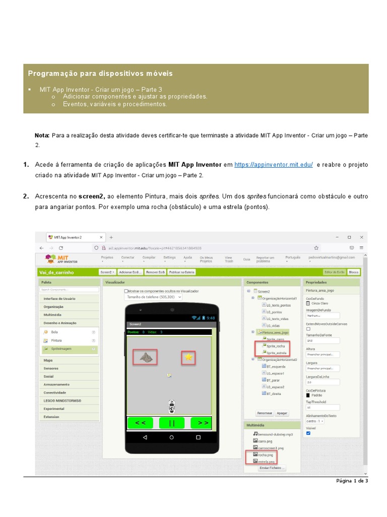 TIC9 - Atividade - MIT App Inventor - Jogo - Parte 3 | PDF