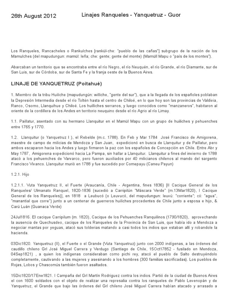 Linajes Ranqueles: Yanquetruz y Guor | PDF | Argentina