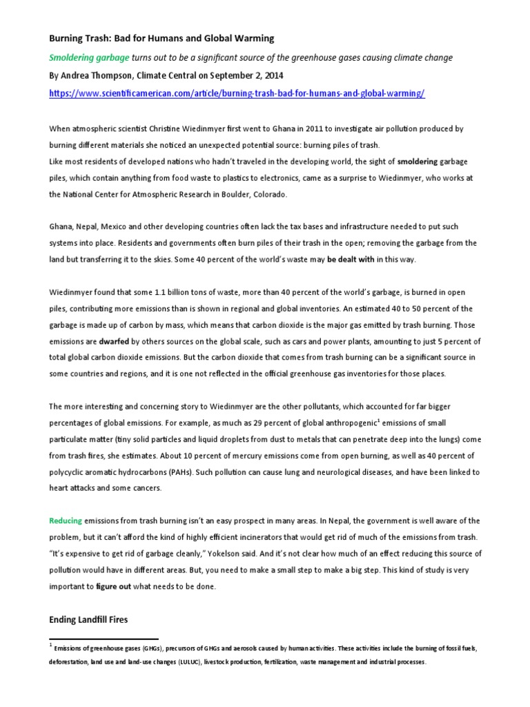 Reducing Emissions from Burning Trash: Addressing a Significant Source ... Reducing Emissions from Burning Trash: Addressing a Significant Source ...