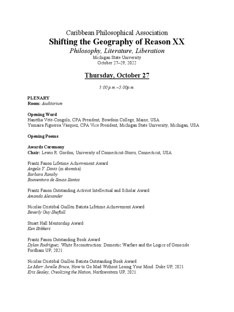 CPA 2022 Conference PROGRAM - FINAL VERSION | PDF | Frantz Fanon | Brazil