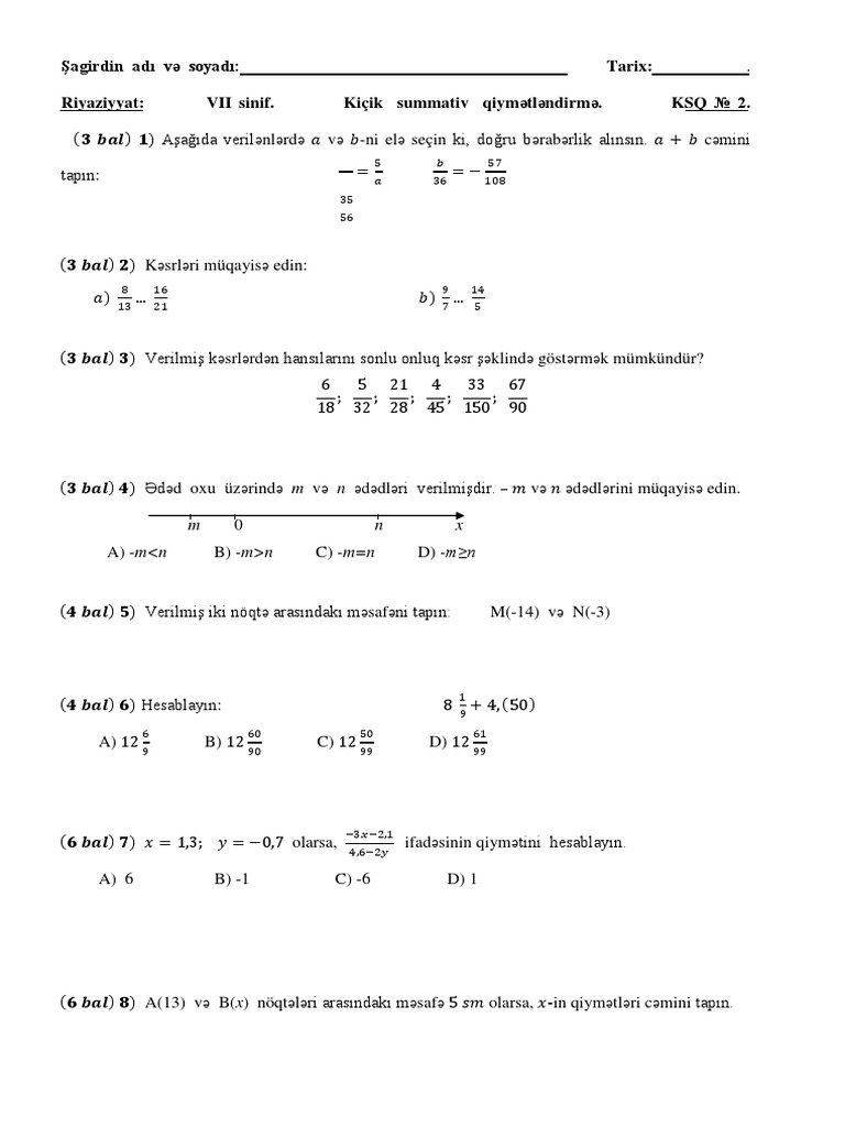 7ci Sinif KSQ 2. 1ci Variant | PDF